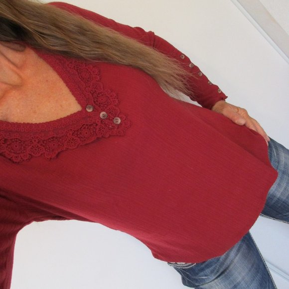 Maurices | Tops | New Maurices Top Size Medium Red Henley Shirt | Poshmark